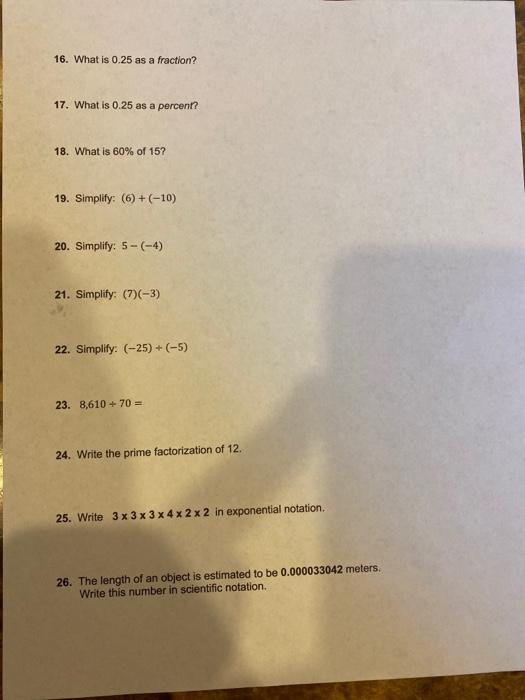 Solved 16. What is 0.25 as a fraction? 17. What is 0.25 as a | Chegg.com