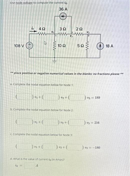 Solved Use node-voltage to compute the current 1~0 - * place | Chegg.com