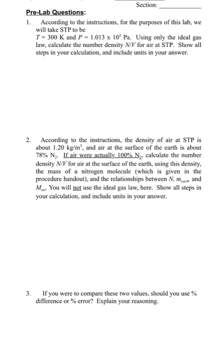 Solved Section: Pre-Lab Questions: 1. According to the | Chegg.com