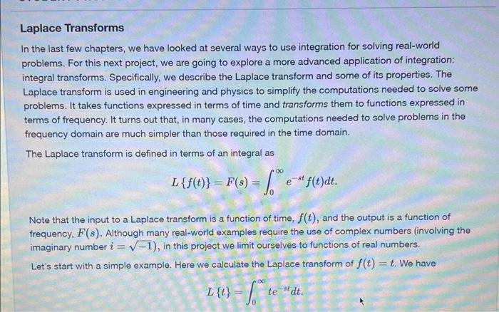 Solved Laplace Transforms In the last few chapters, we have | Chegg.com