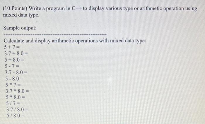 Solved 10 Points Write A Program In C To Display Various
