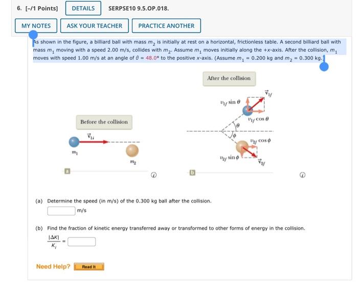 Solved As shown in the figure, a billiard ball with mass m2 | Chegg.com