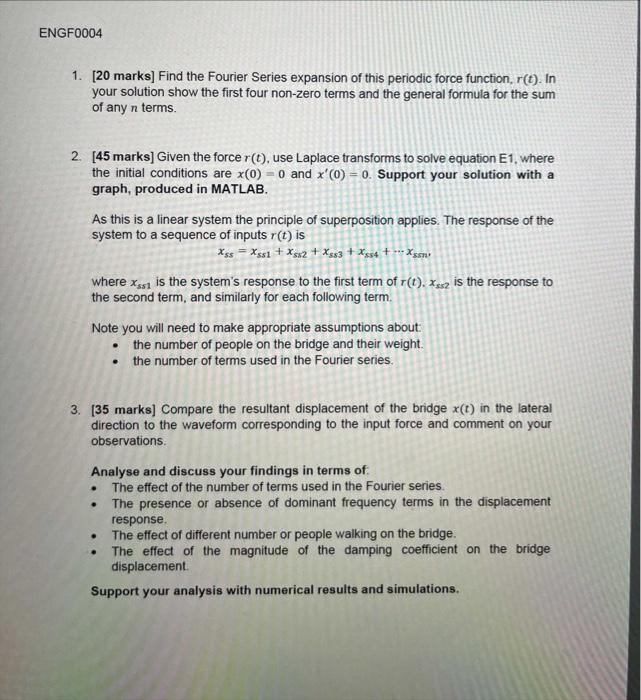 Solved Model 1: Oscillation of Bridge Structures (40%) | Chegg.com
