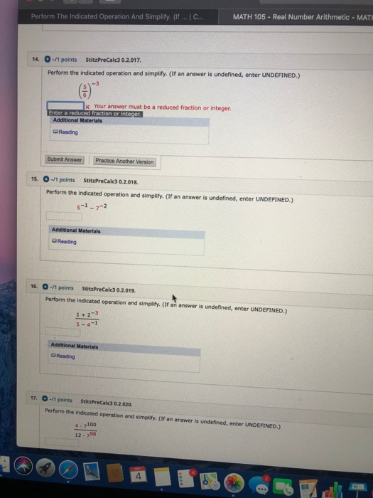 Solved MATH 105 - Real Number Arithmetic - MAT Perform The | Chegg.com