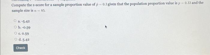 Solved a Compute the z-score for a sample proportion value | Chegg.com