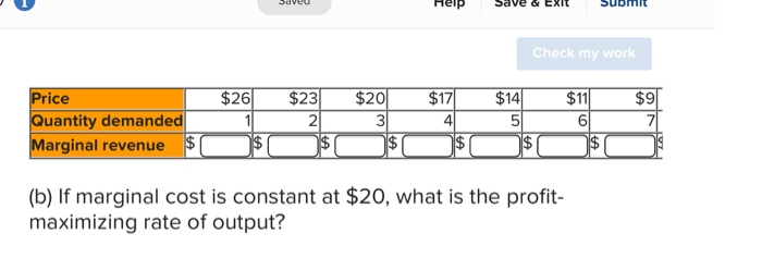 Solved Saveu Help Save & Exit Submit Check my work $9| Price | Chegg.com