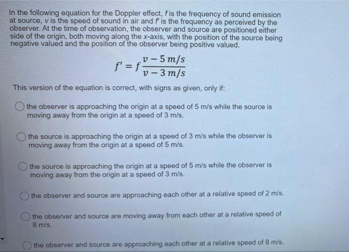 Solved In the following equation for the Doppler effect, fis | Chegg.com