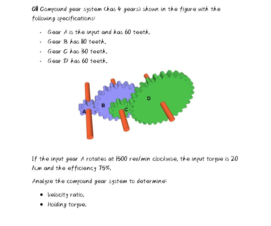 Solved Qll Compound gear system (has 4 gears) shown in the | Chegg.com