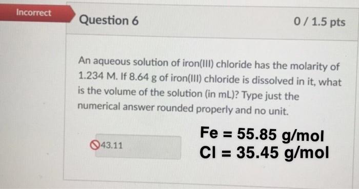 Solved An aqueous solution of iron(III) chloride has the | Chegg.com