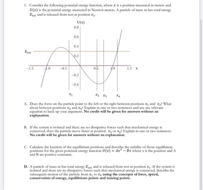 Solved 1. Consider the following potential energy function, | Chegg.com