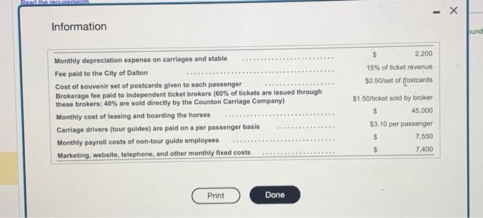Solved Counton Carriage Conpany offers guided horse-drawn | Chegg.com