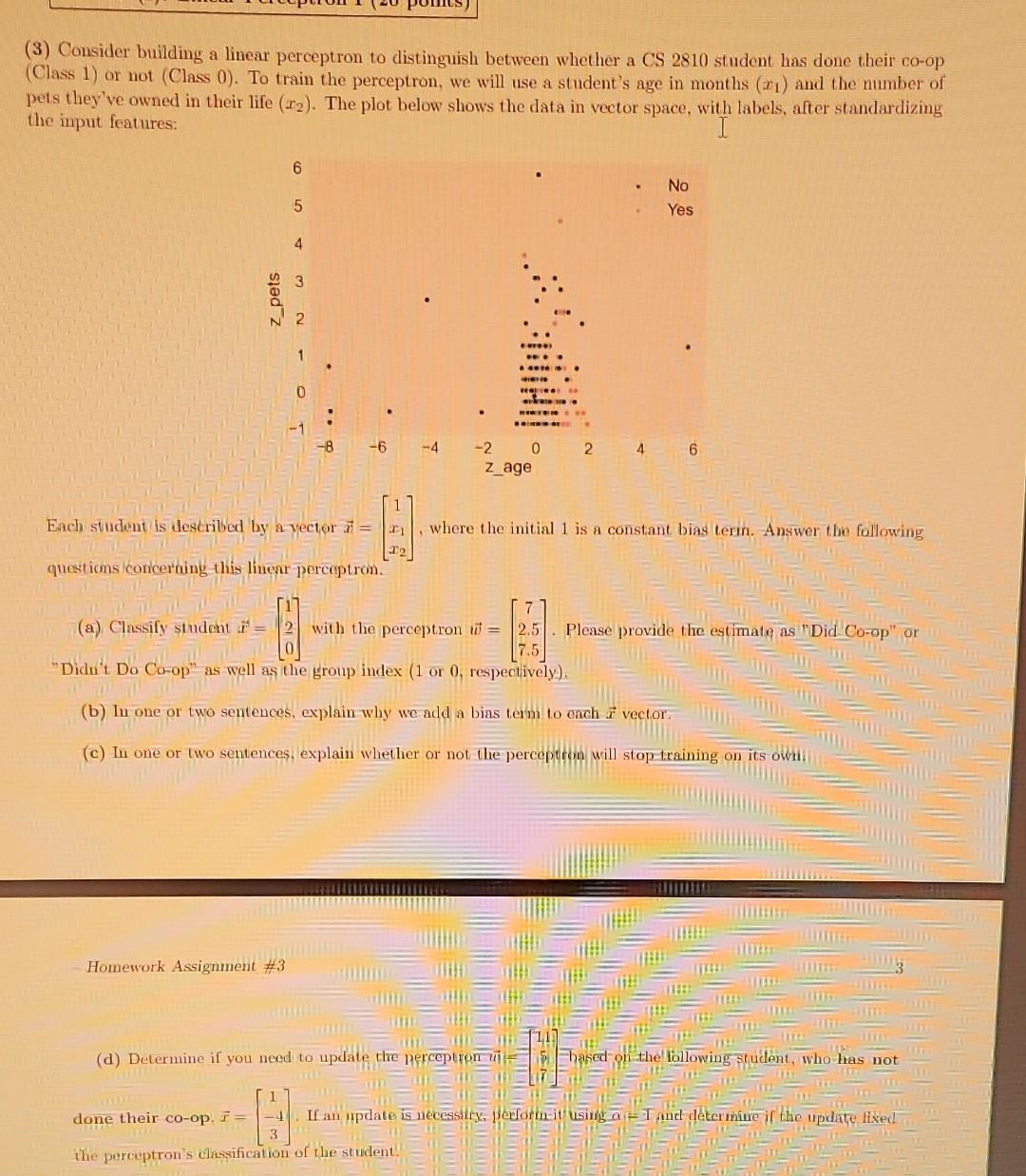 Solved (3) Cousider building a linear perceptron to | Chegg.com