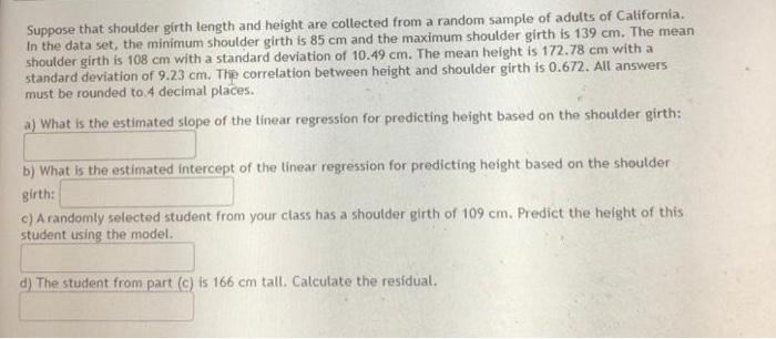 Solved Suppose that shoulder girth length and height are | Chegg.com