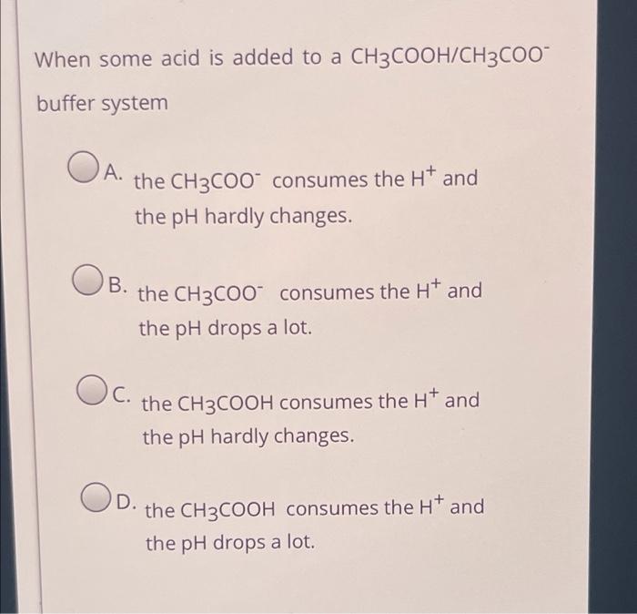 Solved When some acid is added to a CH3COOH/CH3C00 buffer | Chegg.com