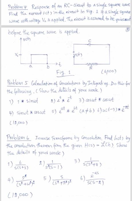 Solved Problem 4 Response of an RC-circuit to a single | Chegg.com