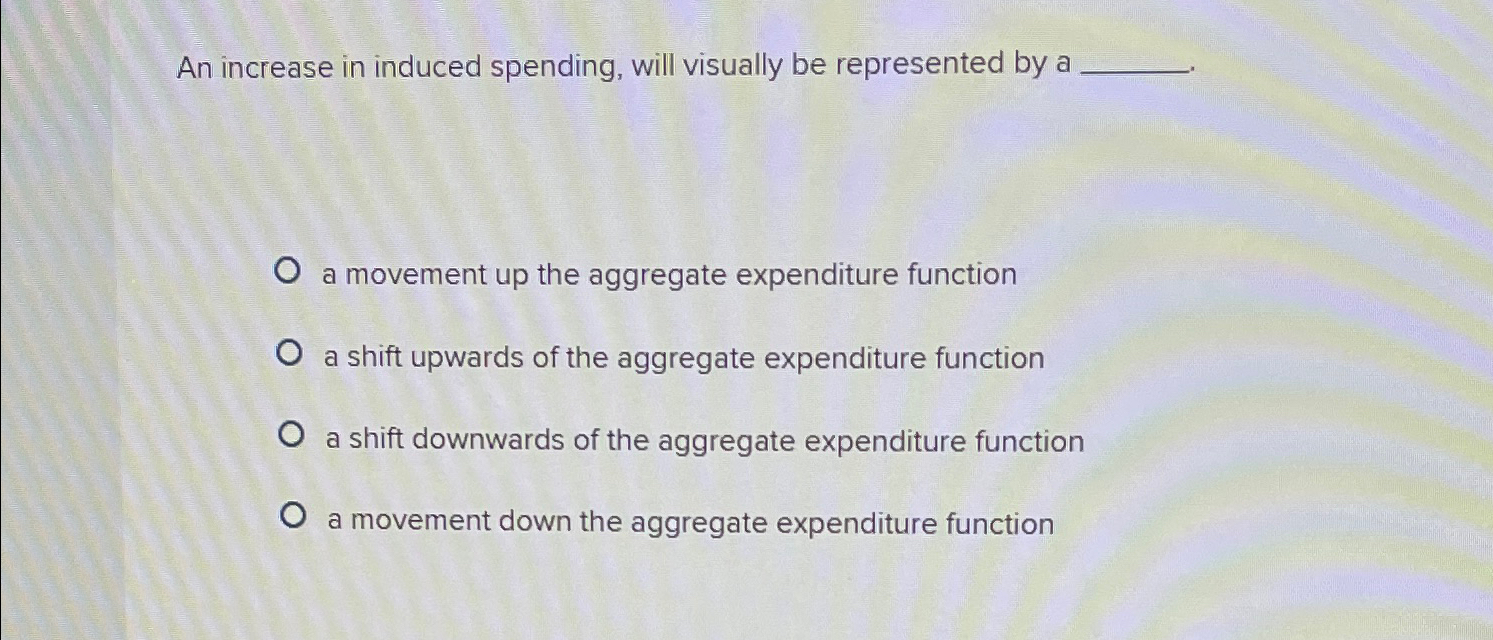 Solved An increase in induced spending, will visually be | Chegg.com