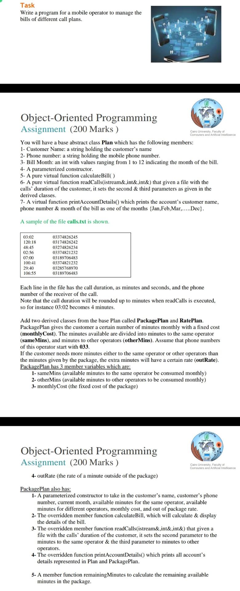 Solved Task Write a program for a mobile operator to manage | Chegg.com