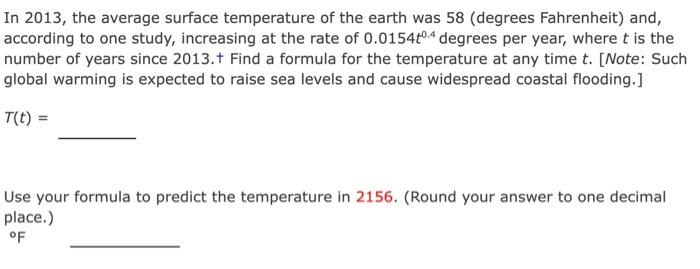 Solved In 2013 , the average surface temperature of the | Chegg.com