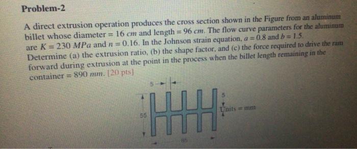 Solved Problem-2 A direct extrusion operation produces the | Chegg.com
