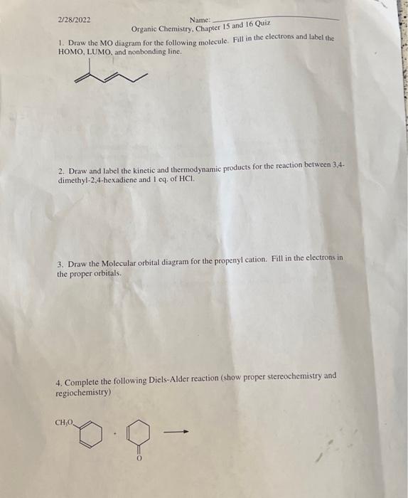 Solved EXPERIMENT 4: The Diels-Alder Experiment Name: (2 | Chegg.com