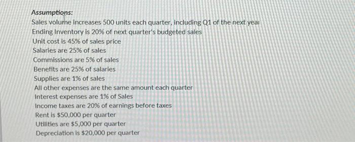 Solved Assumptions: Sales volume increases 500 units each | Chegg.com