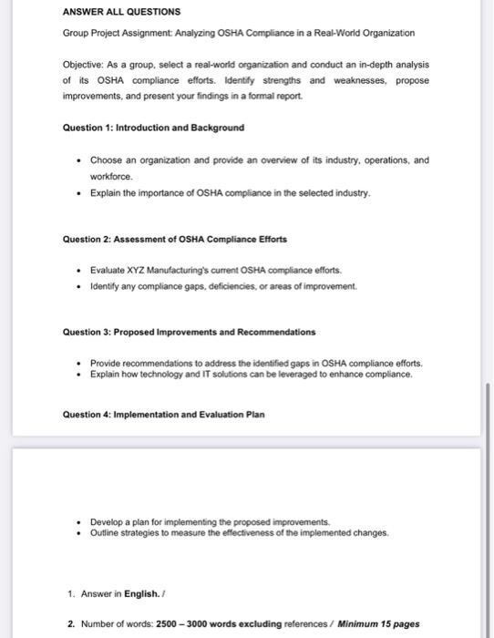 Solved ANSWER ALL QUESTIONS Group Project Assignment | Chegg.com