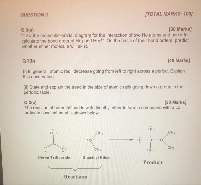 Solved Q 3(a) [30 Marks] Draw the molecular-orbital diagram | Chegg.com