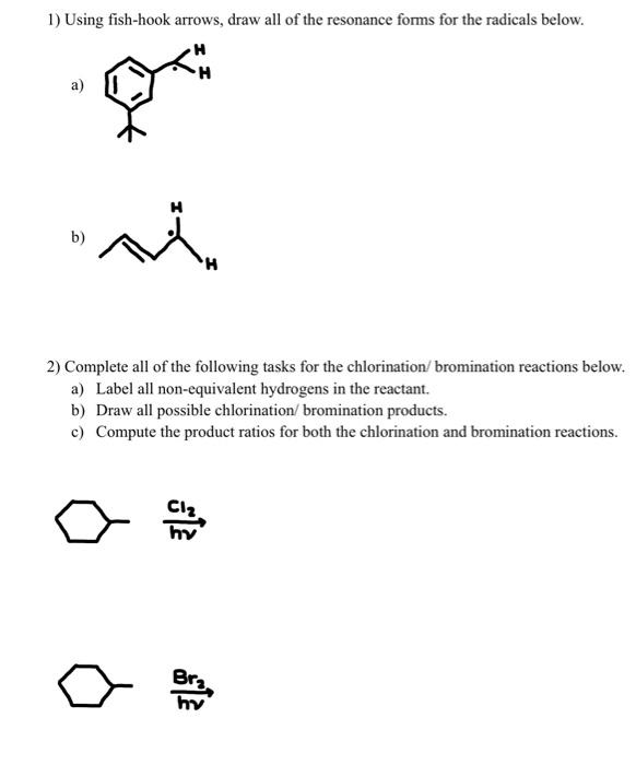 Solved 1) Using fish-hook arrows, draw all of the resonance | Chegg.com