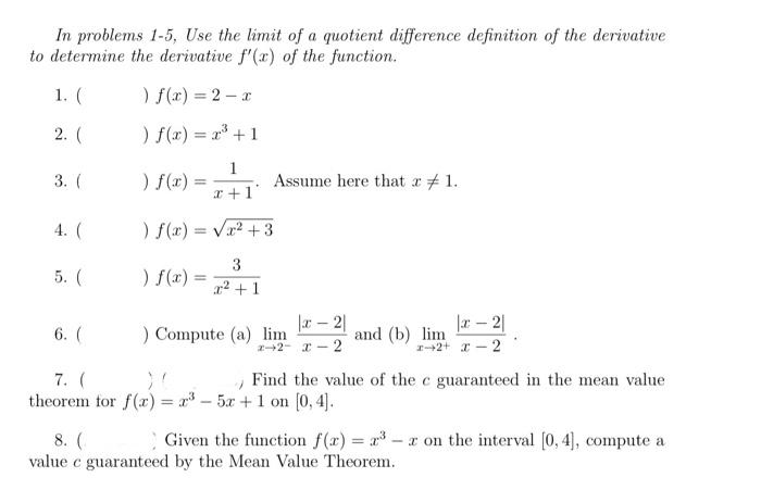 Solved In problems 1-5, Use the limit of a quotient | Chegg.com