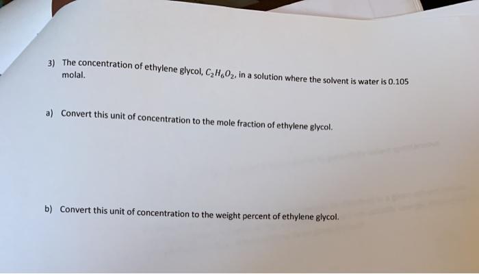 Solved 3) The concentration of ethylene glycol, C2H602, in a | Chegg.com