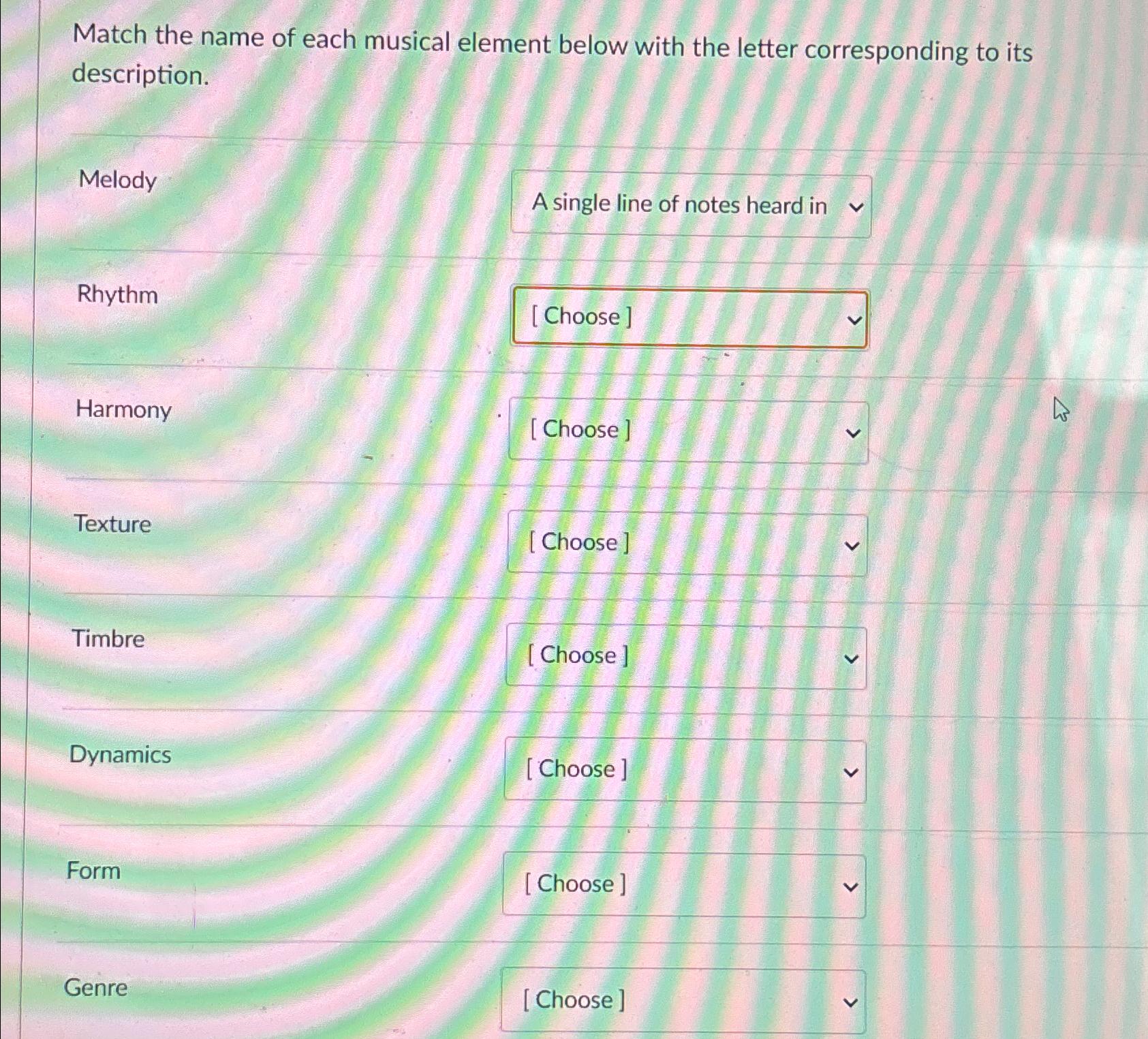 Solved Match the name of each musical element below with the | Chegg.com