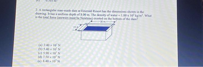 Solved 2. A rectangular man-made dam at Emerald Resort has | Chegg.com