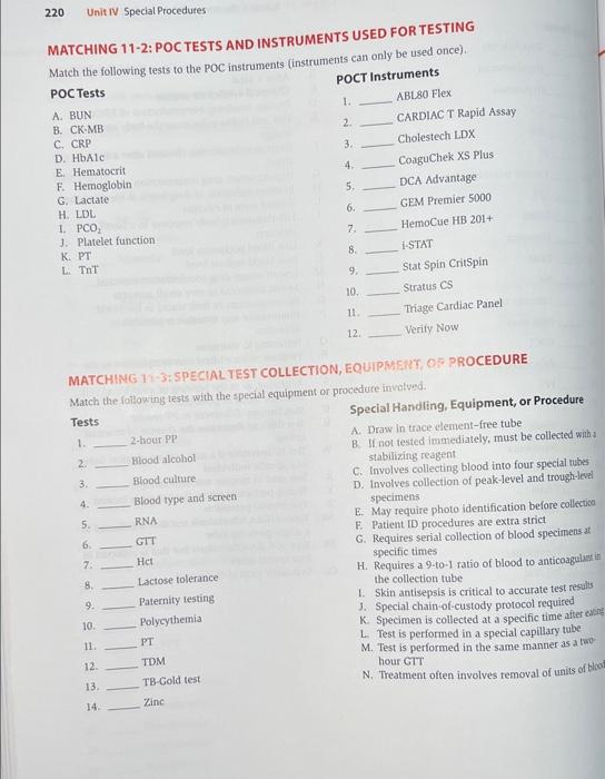 Solved 218 MATCHING Use choices only once unless otherwise | Chegg.com