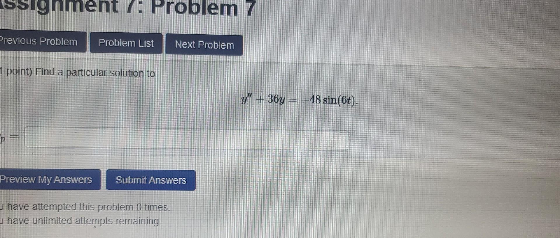 Solved point) Find a particular solution to | Chegg.com