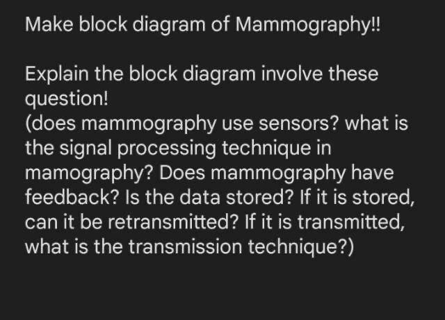 Solved Make block diagram of Mammography!! Explain the block | Chegg.com