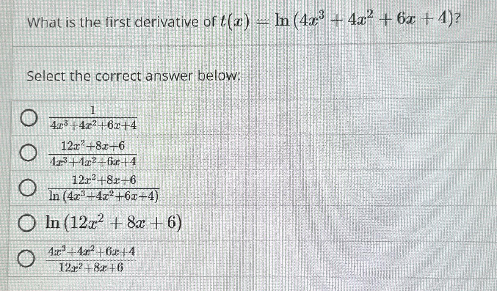 Solved What is the first derivative of | Chegg.com