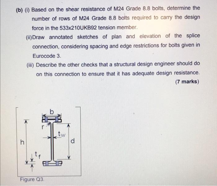 Solved (b) (i) Based on the shear resistance of M24 Grade | Chegg.com