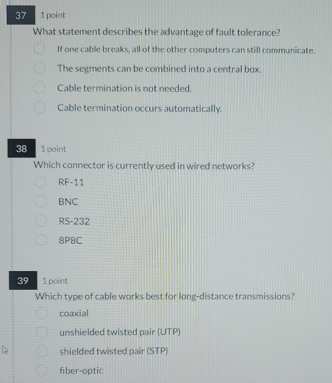 Solved 1 ﻿pointWhat statement describes the advantage of | Chegg.com