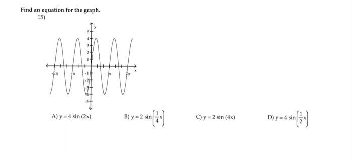 Solved Find an equation for the graph. 15) A) y=4sin(2x) B) | Chegg.com