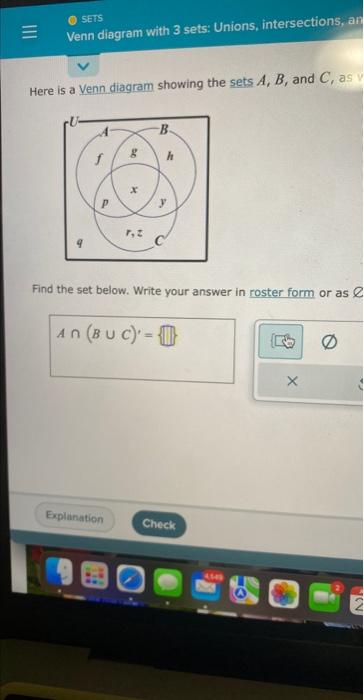 Solved Here is a Venn diagram showing the sets A,B, and C, | Chegg.com