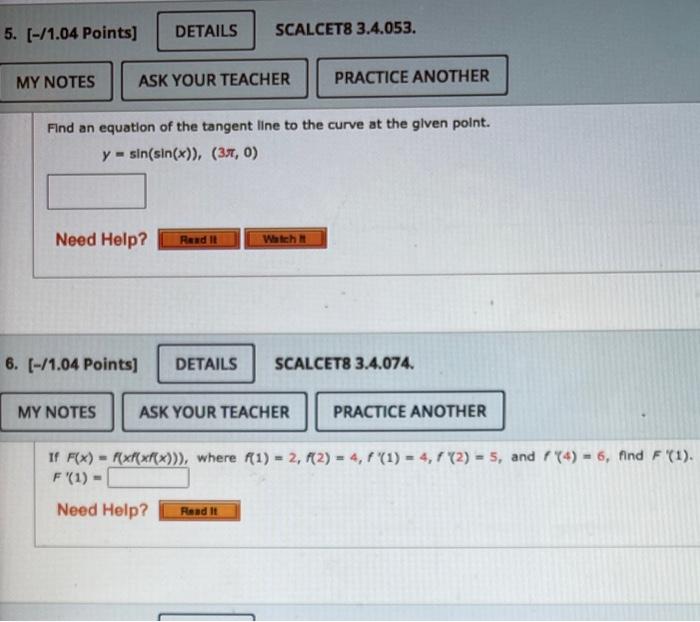 Solved 5. (-/1.04 Points) DETAILS SCALCET8 3.4.053. MY NOTES | Chegg.com