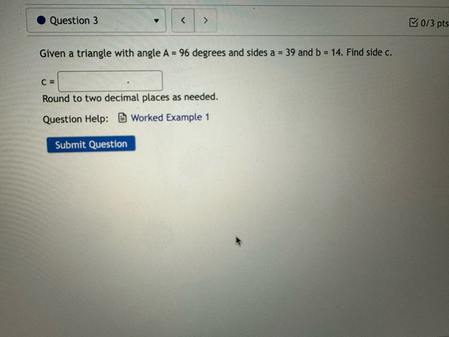 Solved Given a triangle with angle A=96 ﻿degrees and sides | Chegg.com