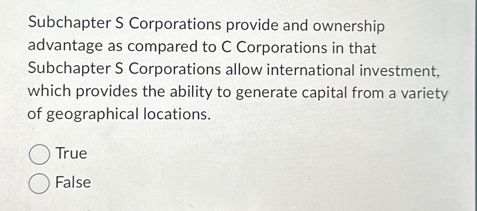 Solved Subchapter S Corporations provide and ownership | Chegg.com