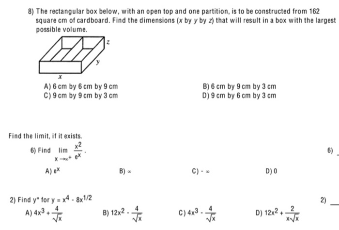 Solved 8) The rectangular box below, with an open top and | Chegg.com