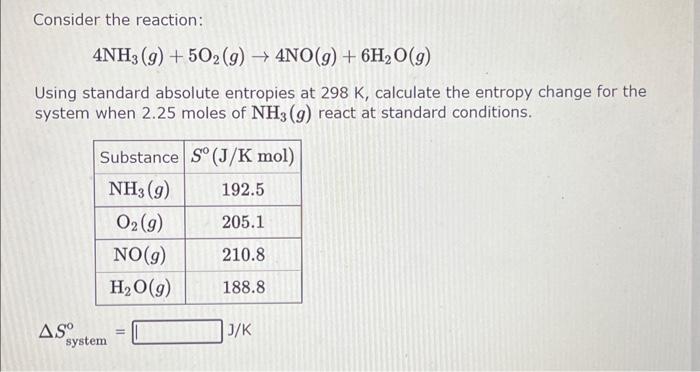 Solved Consider the reaction: 4NH3(g)+5O2(g)→4NO(g)+6H2O(g) | Chegg.com