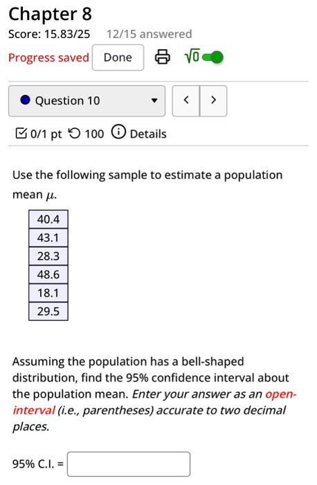 Solved Use the following sample to estimate a population | Chegg.com