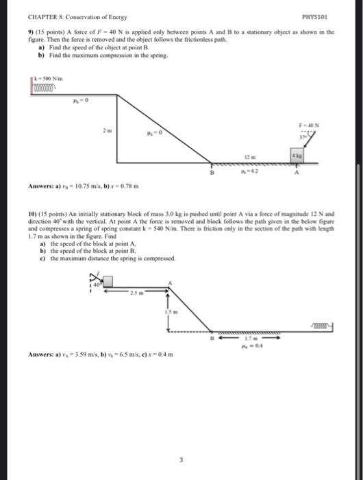 Solved CHAPTER 8. Conservation of Encrgy PHYS101 9) (15 | Chegg.com