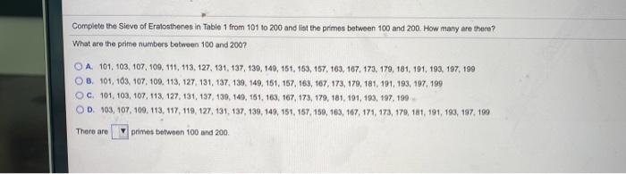 Solved Complete the Sleve of Eratosthenes in Table 1 from | Chegg.com