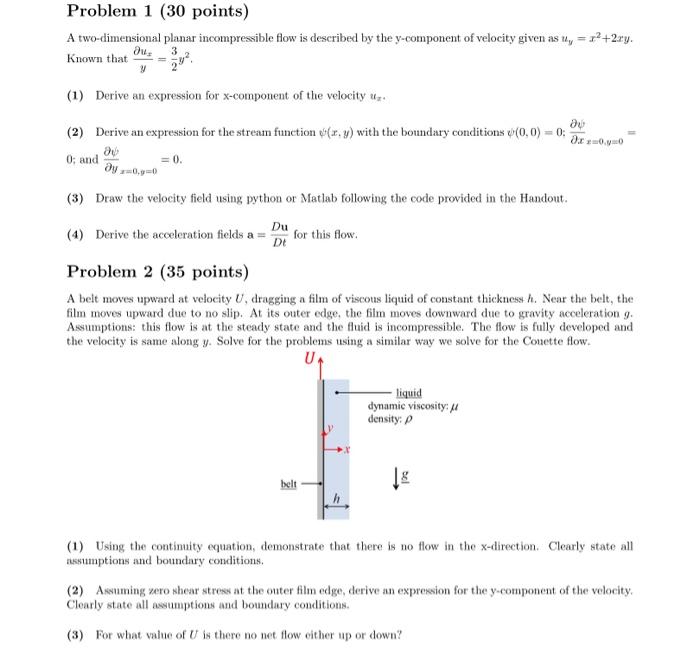Solved A two-dimensional planar incompressible flow is | Chegg.com