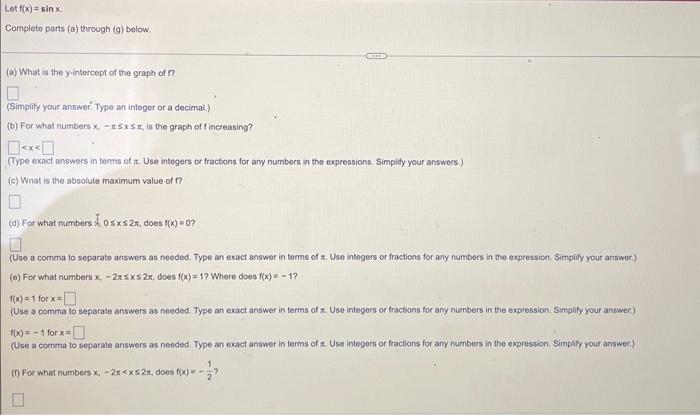 Solved Let f(x)=sinx. Complete parts (a) through (g) below. | Chegg.com
